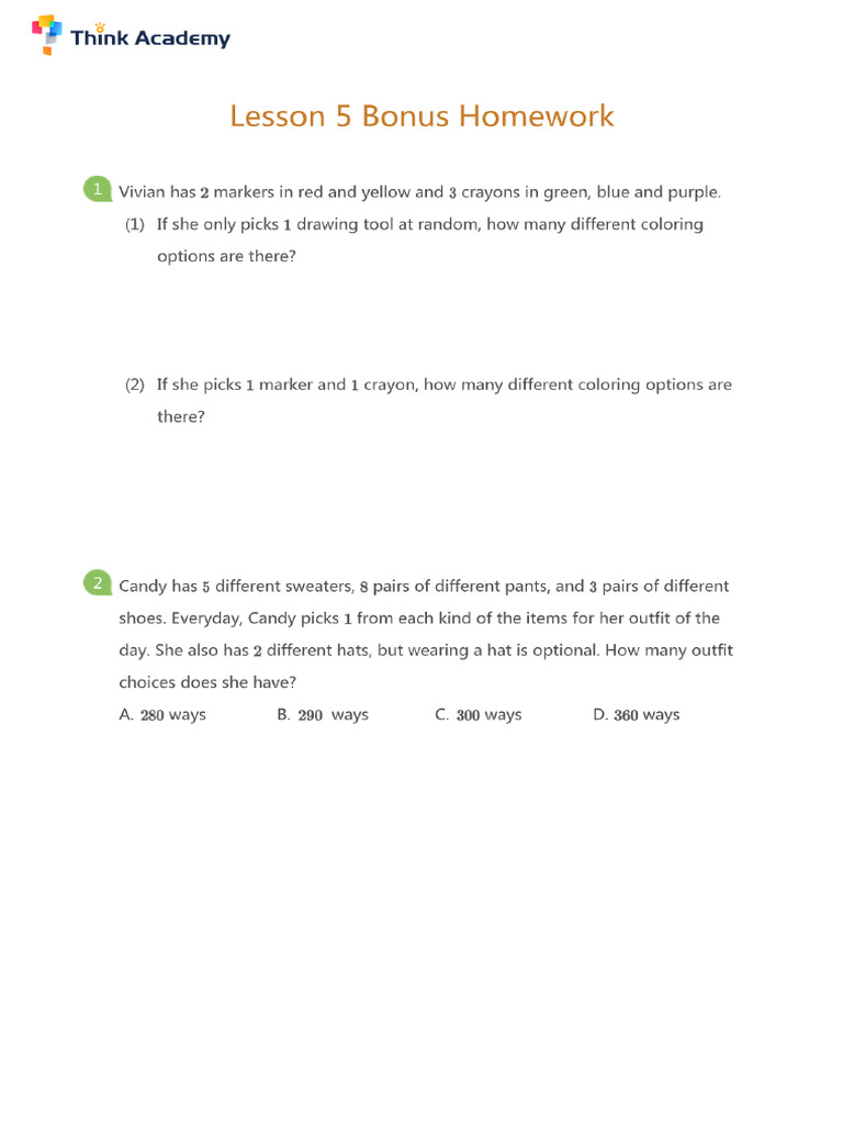 Lesson 5 Bonus Homework Year 5 | PDF