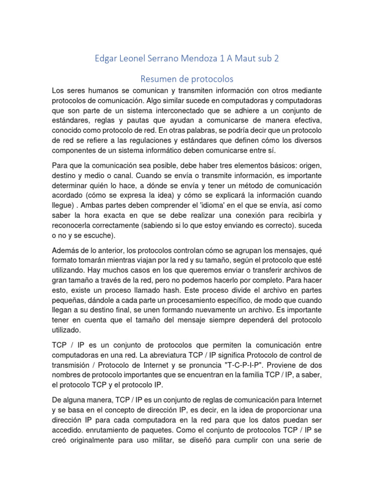 Resumen de protocolos (1) | PDF | Protocolos de internet | Red de computadoras