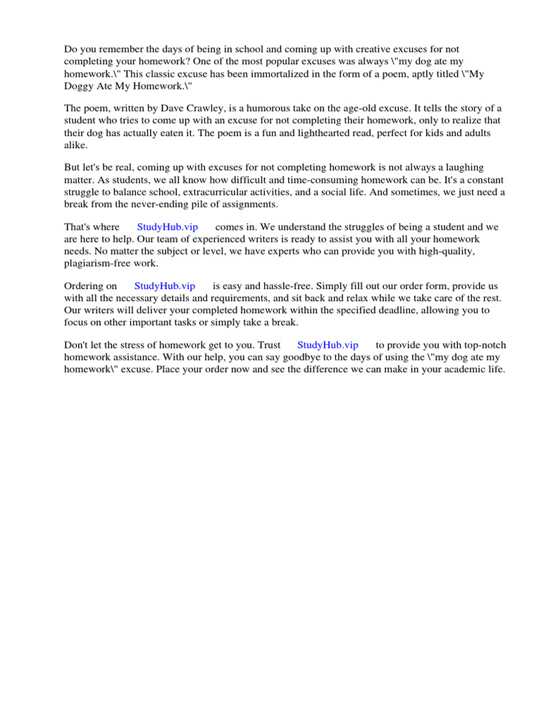 My Doggy Ate My Homework Poem | PDF | Language Arts & Discipline