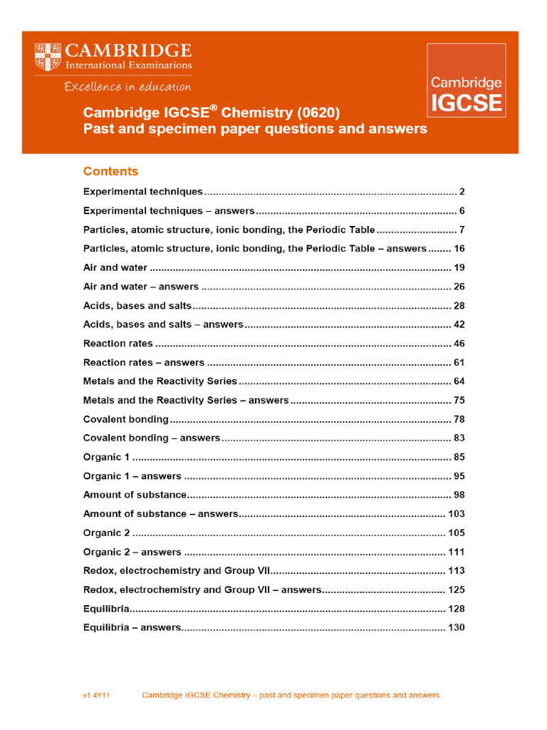 Cambridge IGCSE Chemistry 0620 Past and 1 | PDF