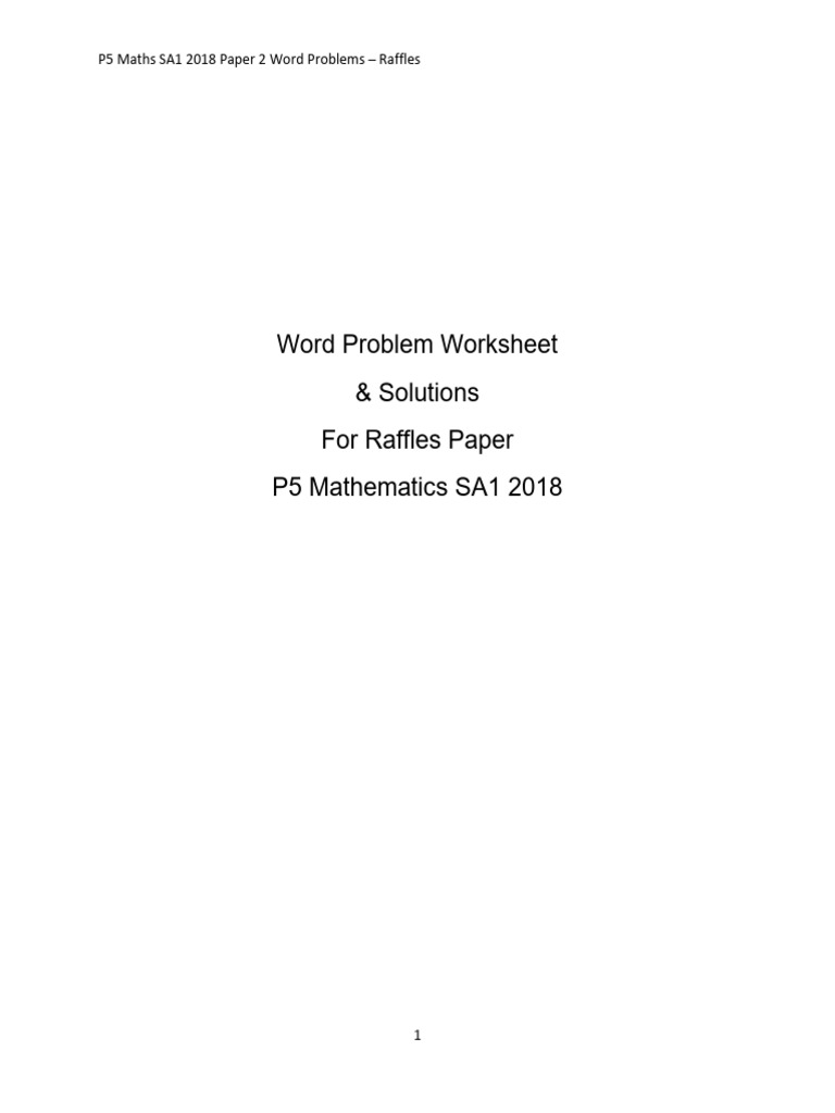 P5 Maths SA1 2018 Word Problems & Solutions Raffles | PDF | Mathematics