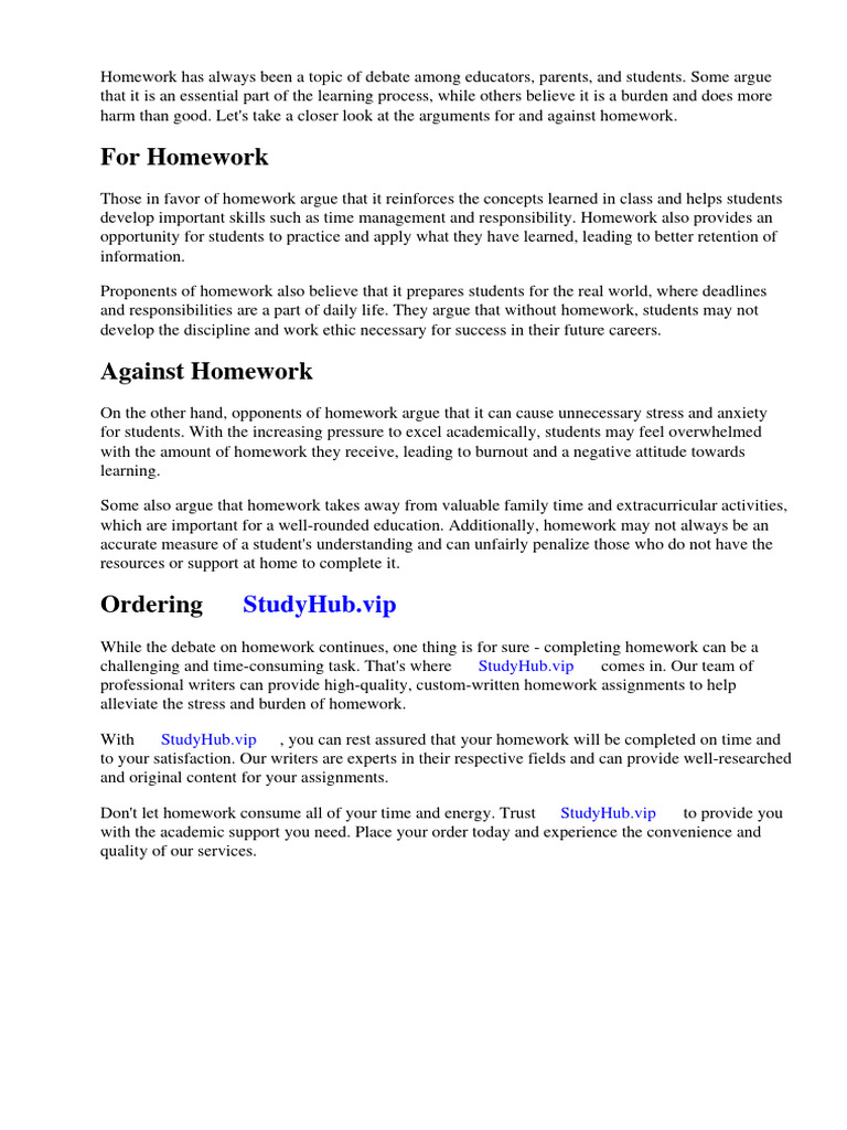 Homework Debate For and Against | PDF | Homework | Teachers