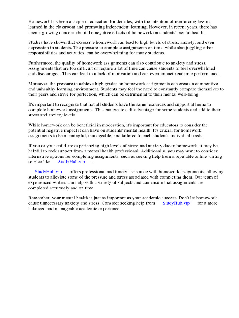 Does Homework Cause Anxiety | PDF | Homework | Anxiety Disorder