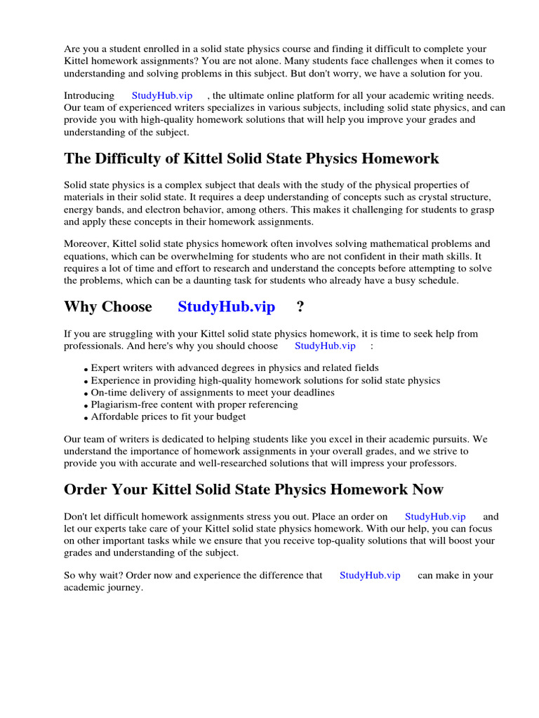 Kittel Solid State Physics Homework | PDF | Physics | Crystal Structure