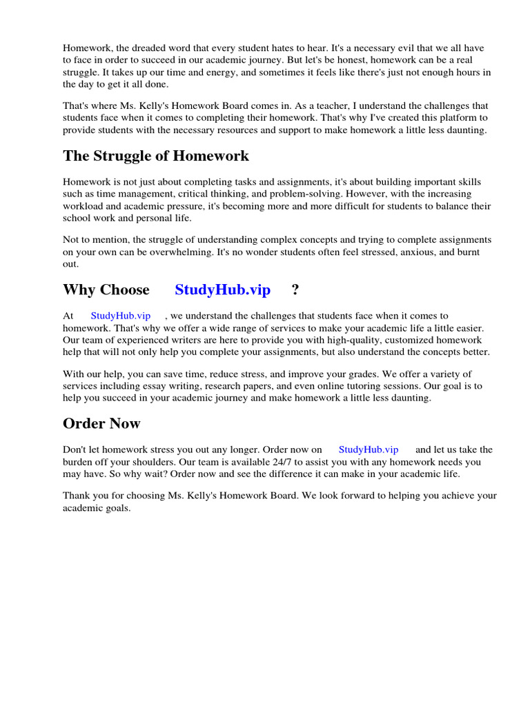 Ms Kelly Homework Board | PDF | Homework