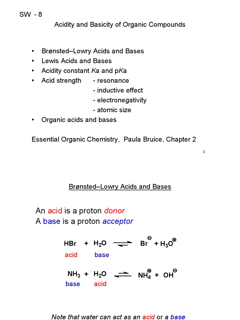 The Acidity and Basicity of Organic Acids and Bases For VULA | PDF ...
