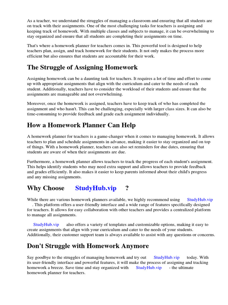 Homework Planner For Teachers | Download Free PDF | Teachers | Homework