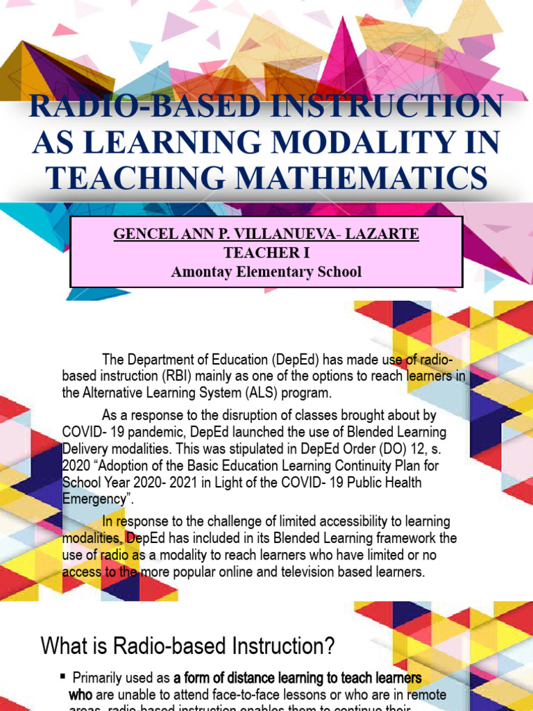 Radio-Based Instruction As Learning Modality in Teaching Mathematics | PDF | Learning | Distance ...