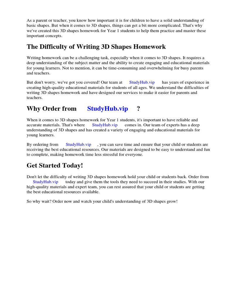 3d Shapes Homework Year 1 | Download Free PDF | Shape | Homework