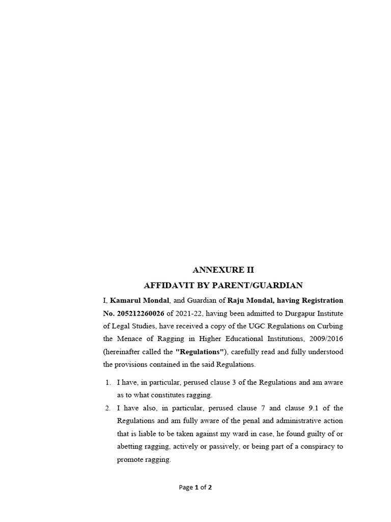 ANNEXURE II Anti Ragging Raju Mondal | PDF | Affidavit | Justice