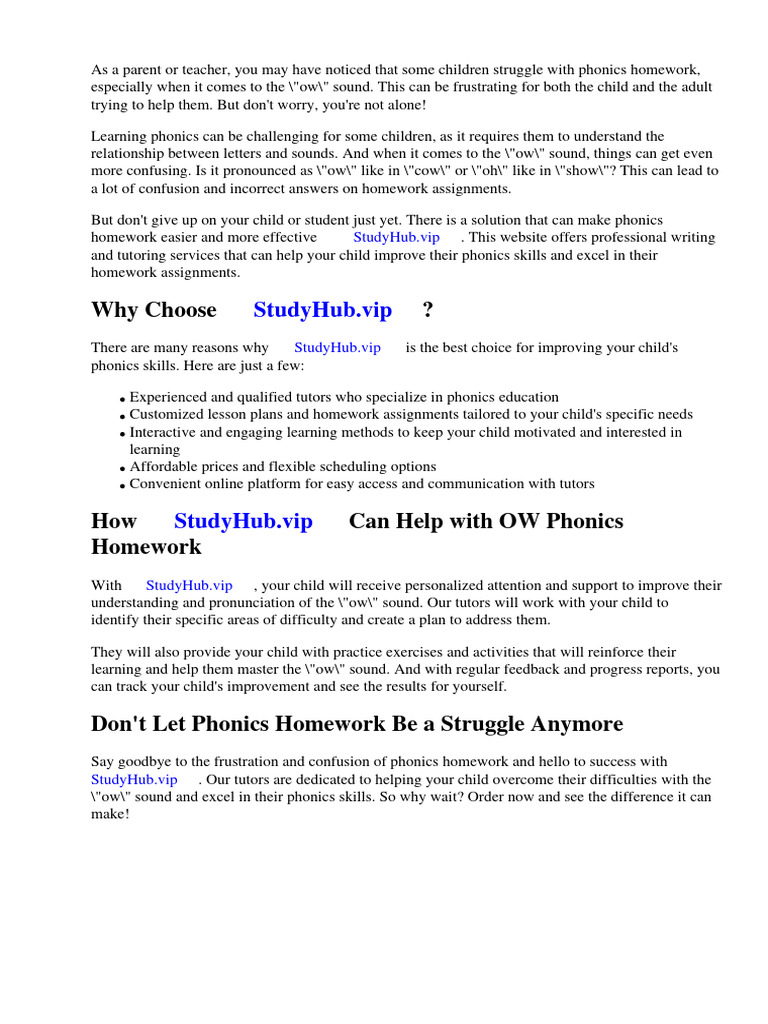 Ow Phonics Homework | PDF | Phonics | Homework