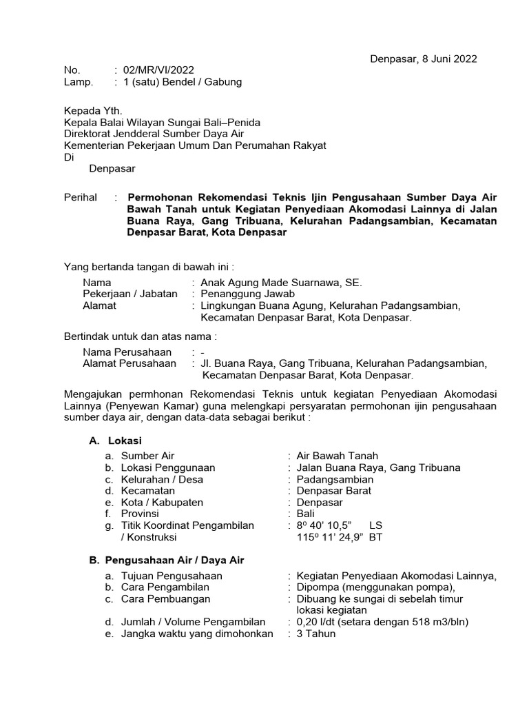 Permohonan Izin Pengusahaan Air Tanah | PDF
