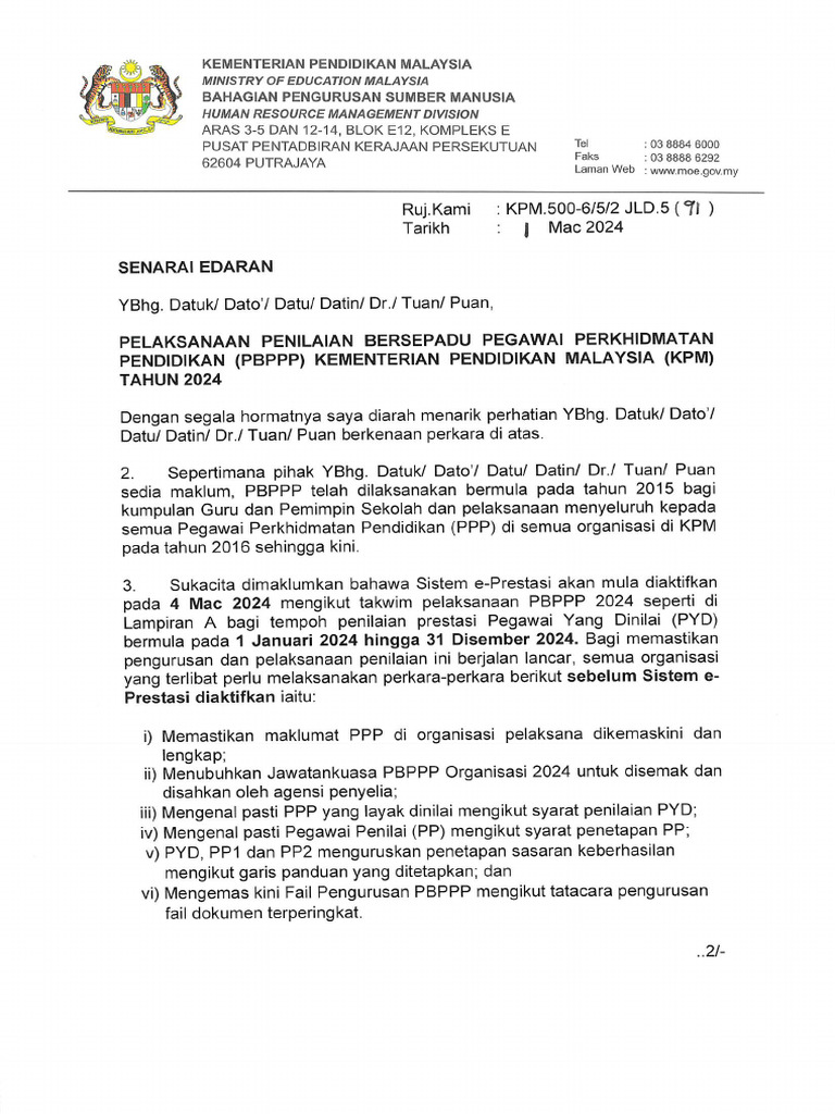 1 LAMPIRAN B - TAKWIM KPM 2024_240325_111822 | PDF