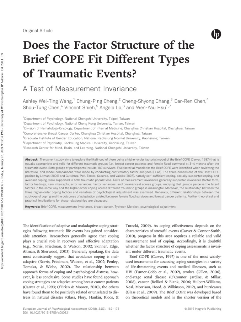 Brief COPE Factor Structure in Trauma | PDF | Psychological Trauma | Cancer