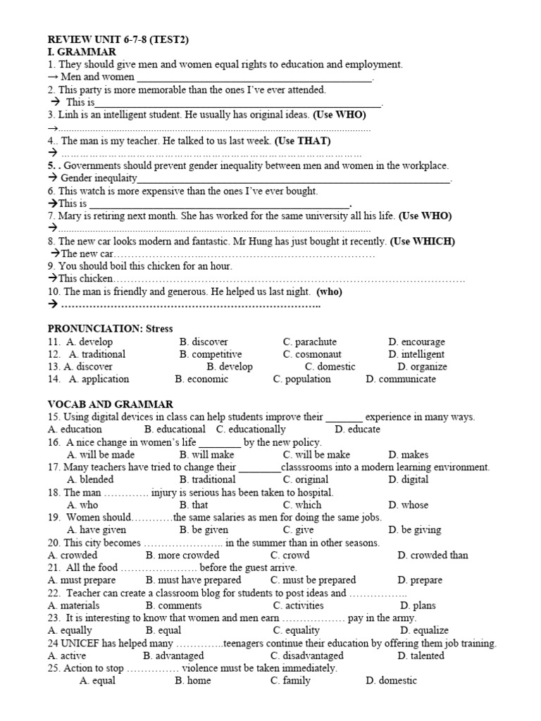 Grammar and Vocabulary Review for Units 6-8 | PDF | United Nations ...