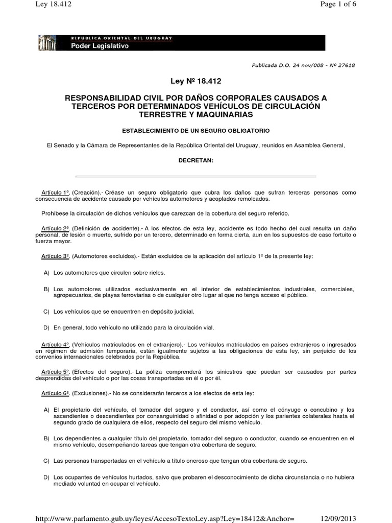 Ley 18.412 | Descargar gratis PDF | Seguro | Póliza de seguros