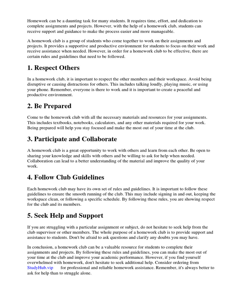 Homework Club Rules | PDF | Homework