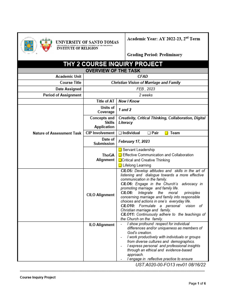 Thy 2 Cip Prelim Period Revised | PDF