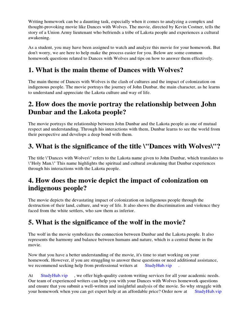 Dances With Wolves Homework Questions | PDF