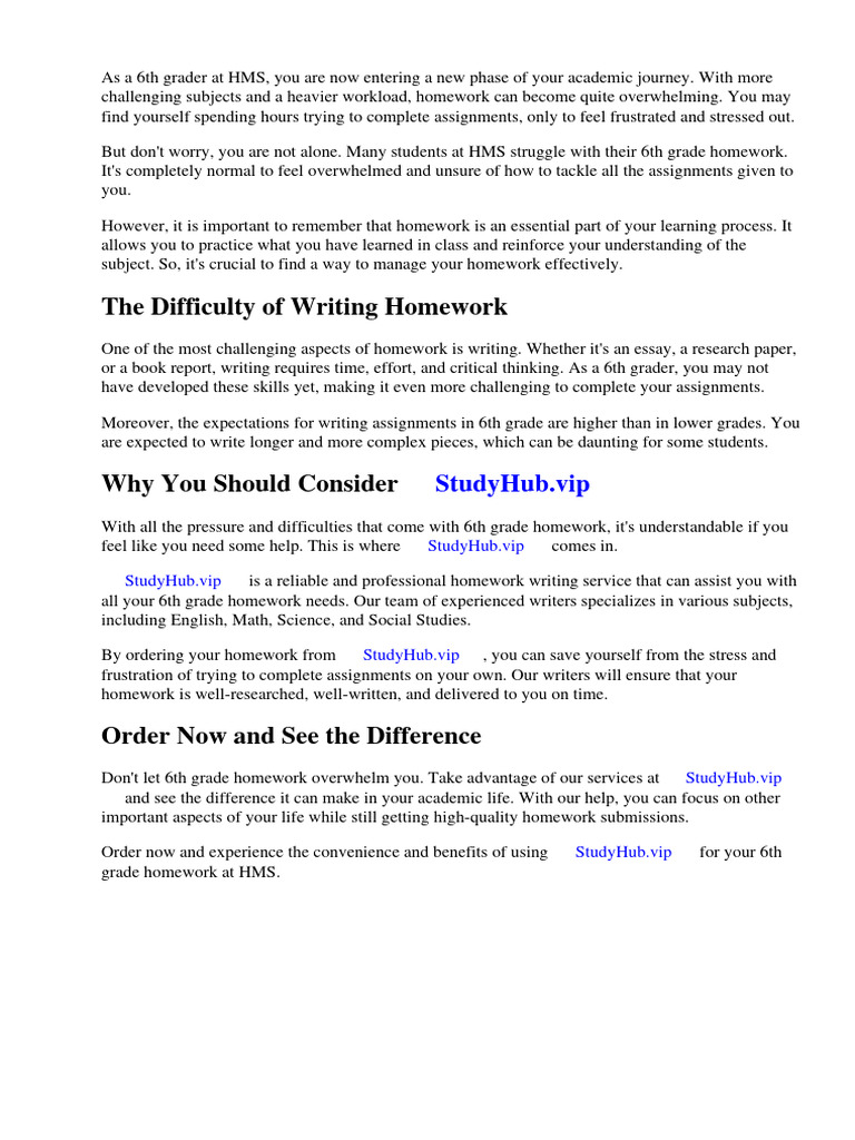 6th Grade Homework Hms | PDF | Homework