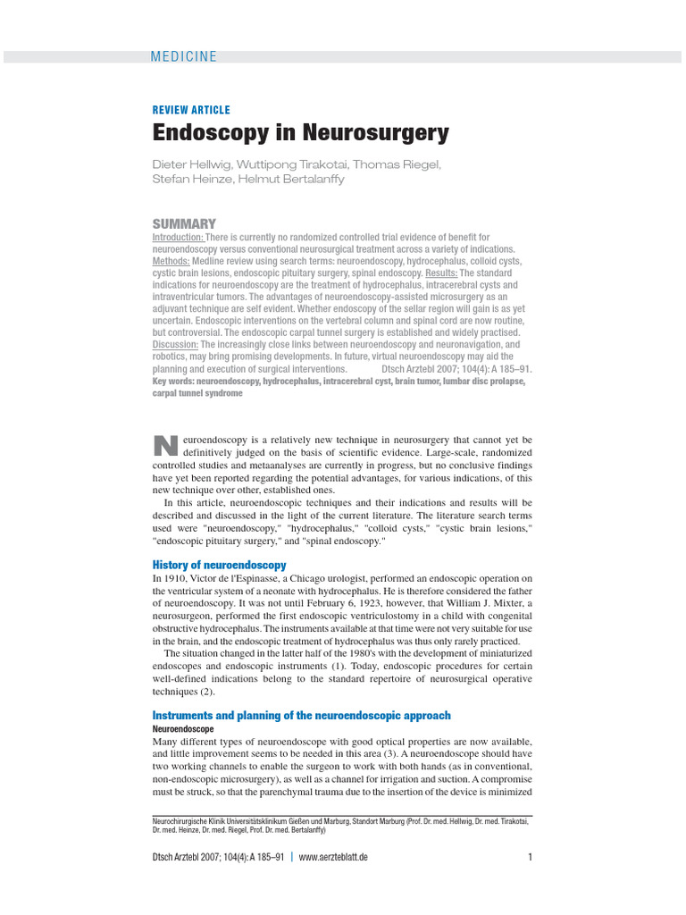Endoscopy_in_Neurosurgery | PDF | Diseases And Disorders | Clinical ...