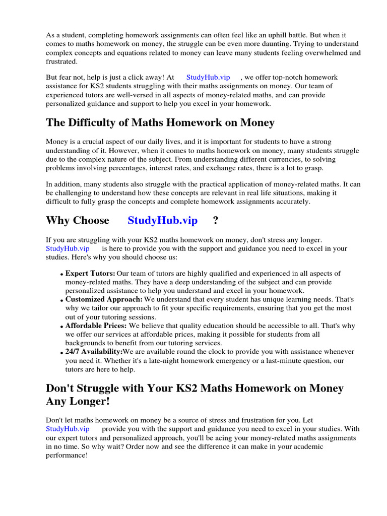 Maths Homework Money Ks2 | PDF | Worksheet | Money