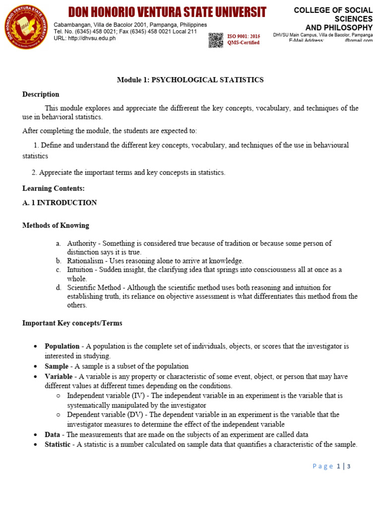 Module 1 Psych Stats | PDF | Statistics | Spss Module 1 Psych Stats | PDF | Statistics | Spss
