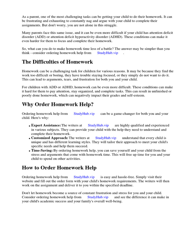 How To Get Add Child To Do Homework | Download Free PDF | Homework ...