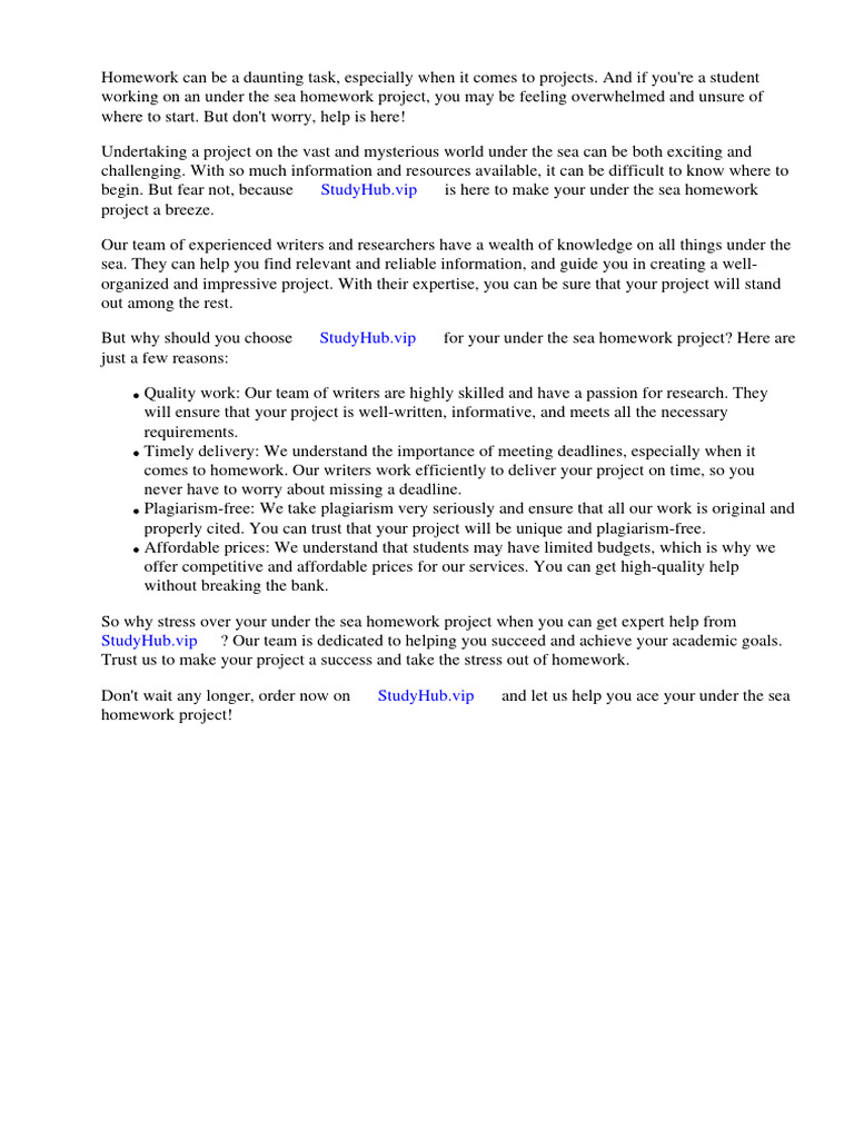 Under the Sea Homework Help Guide | PDF | Facebook | Homework