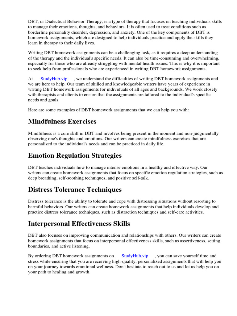 Examples of DBT Homework | PDF | Dialectical Behavior Therapy ...