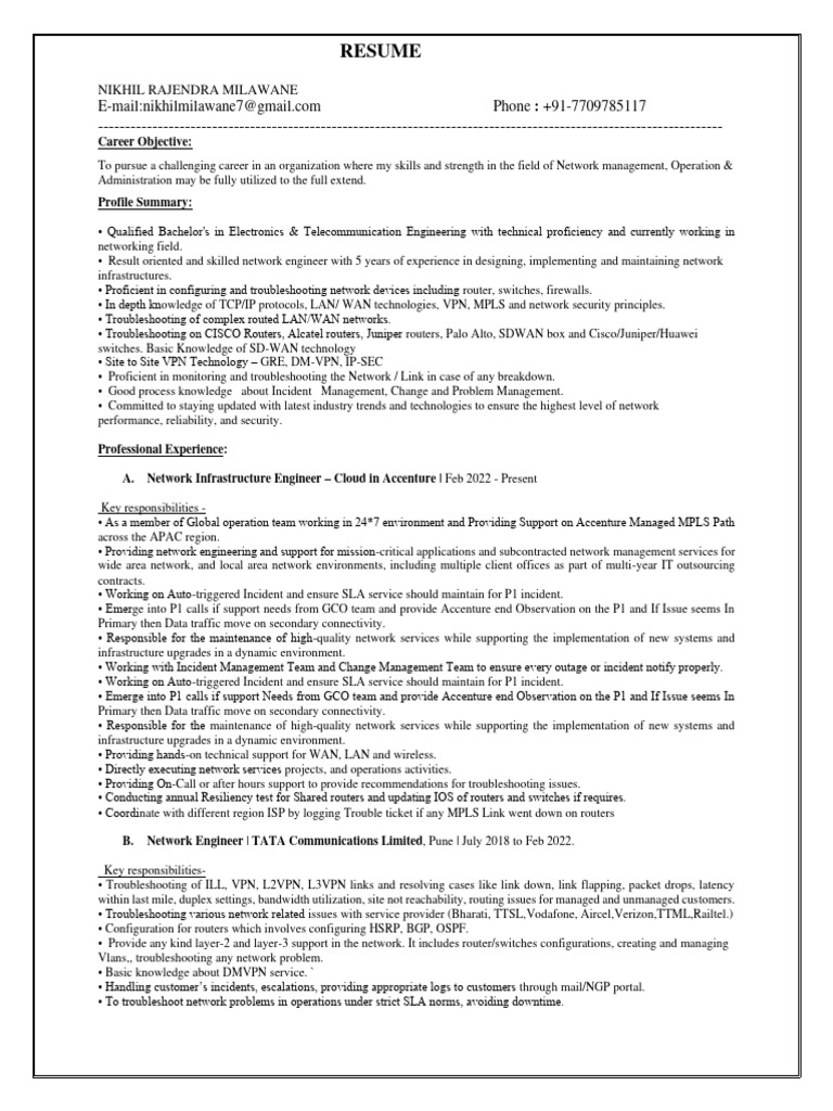 Nikhil resume | PDF | Computer Network | Router (Computing)