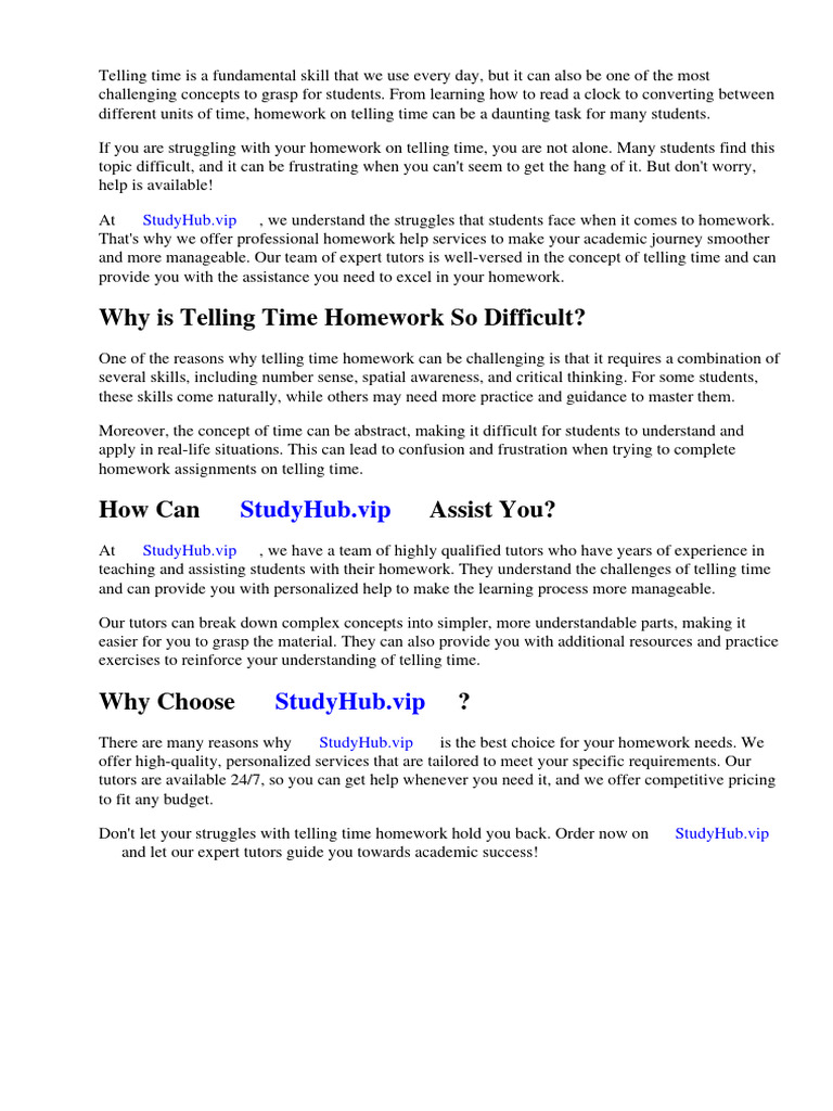 Homework Help Telling Time | PDF | Homework | Clock