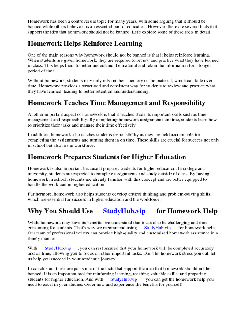 Why Homework Should Not Be Banned Facts | PDF | Homework | Learning