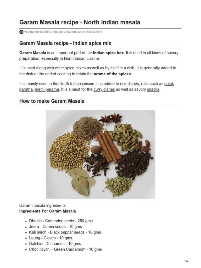 Garam Masala Recipe - North Indian Masala | PDF | Cooking, Food & Wine ...