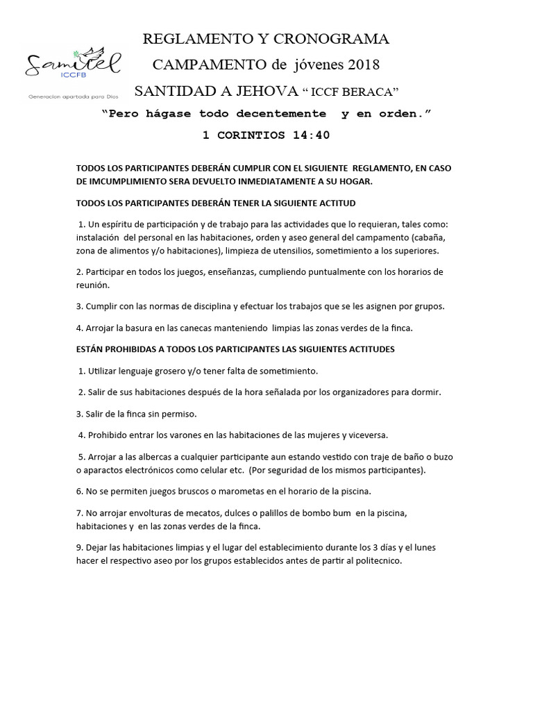 REGLAMENTO Y CRONOGRAMA JUVENIL 2018 | PDF | Cena | Comida