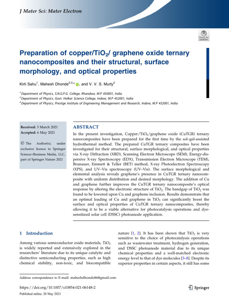 Sahu2021 - Copper TiO2 Graphene | PDF | Graphene | Titanium Dioxide