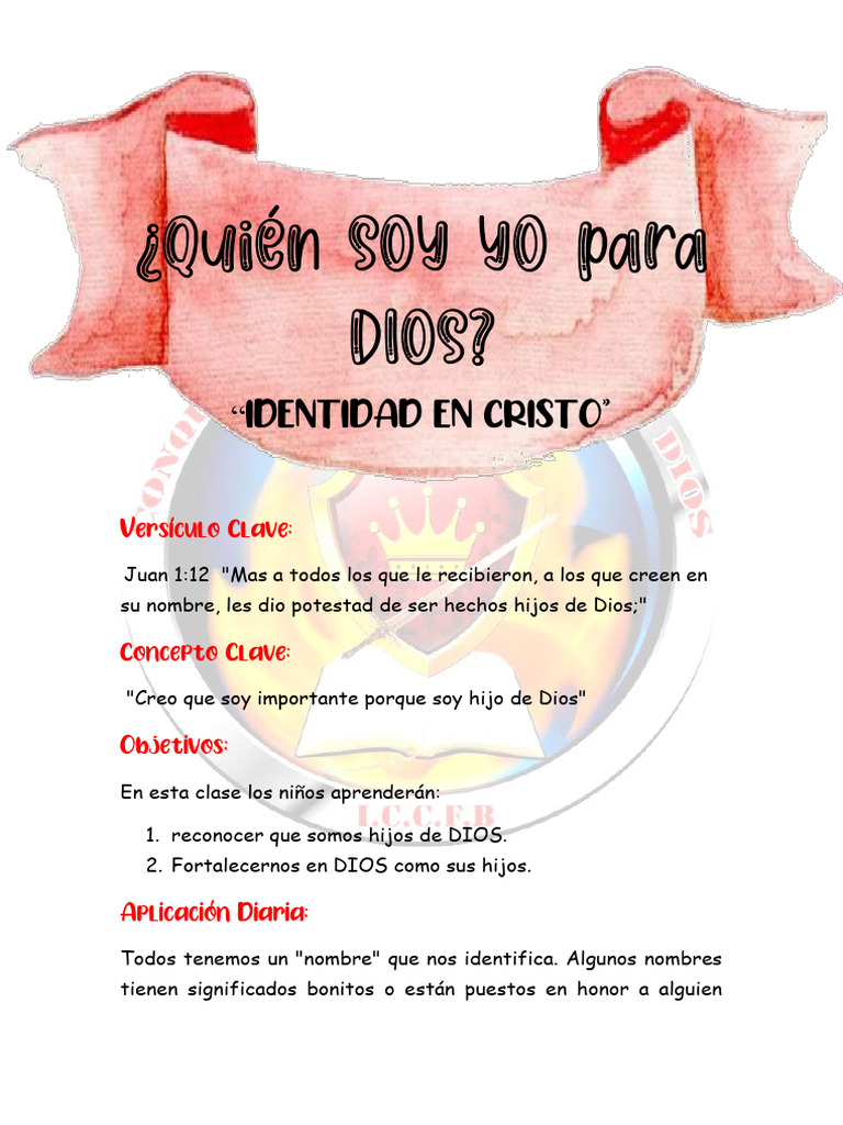 Clase para Niños Quién SOY YO para DIOS | PDF | Dios | Jesús