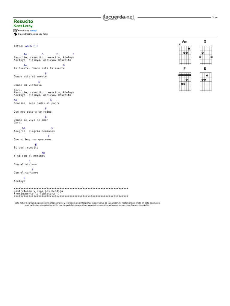 RESUCITO, Kent Leroy - Acordes | PDF | Música grabada
