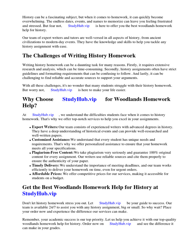 Woodlands Homework Help History | PDF | Essays | Homework