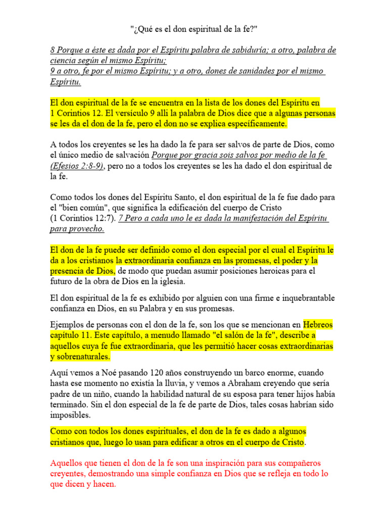 El Don Espiritual de la Fe | PDF | Don espiritual | Fe