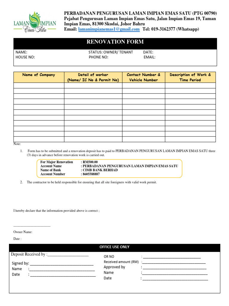 Laman Form - Renovation Permit | PDF | Technology & Engineering