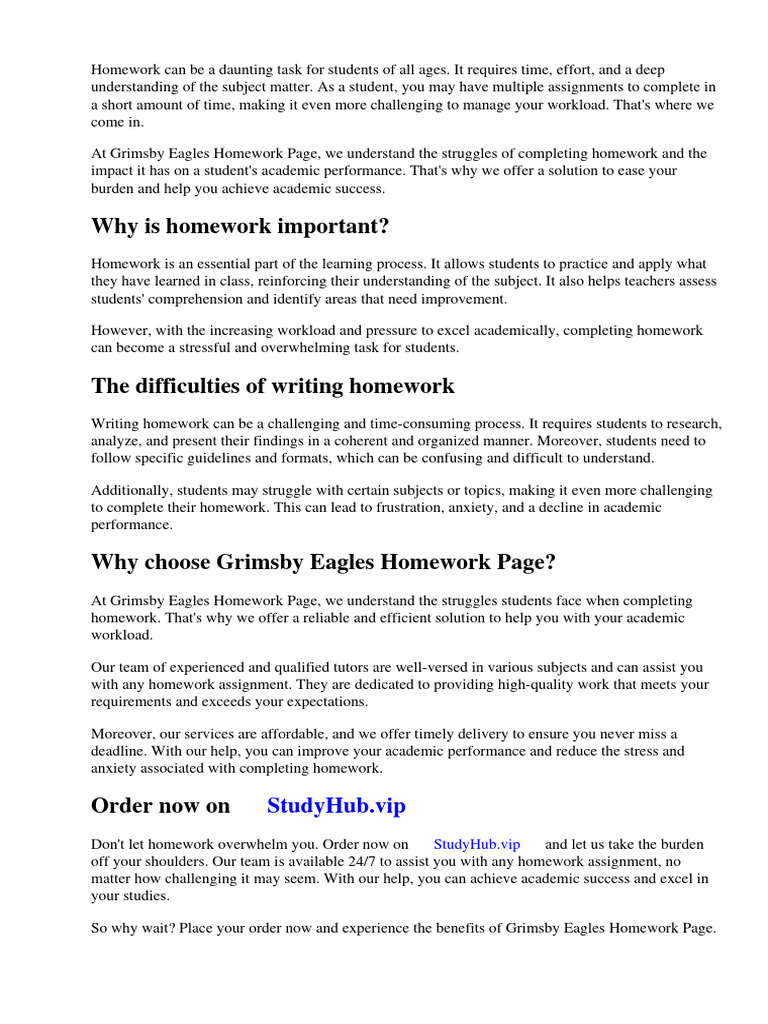 Grimsby Eagles Homework Page | PDF | Homework | Workload