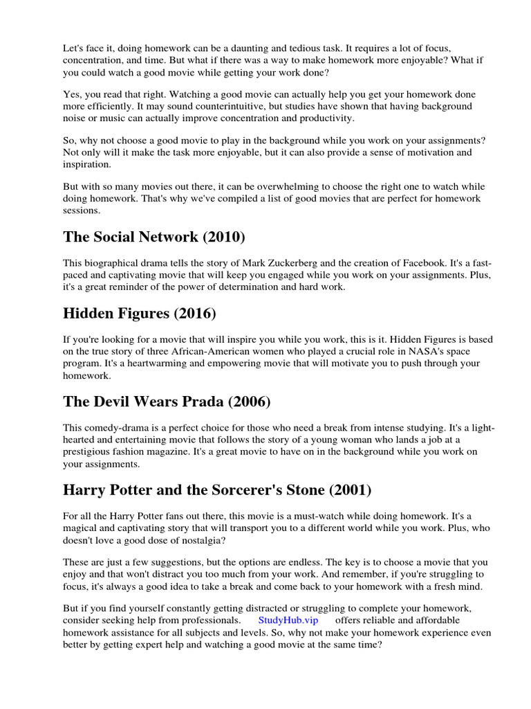 Good Movies To Do Homework To | PDF | Cinema Of The United States