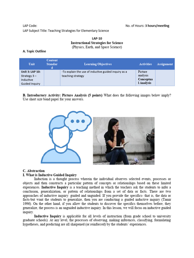 LAP 10 Teaching Strategies | PDF | Inquiry | Inductive Reasoning