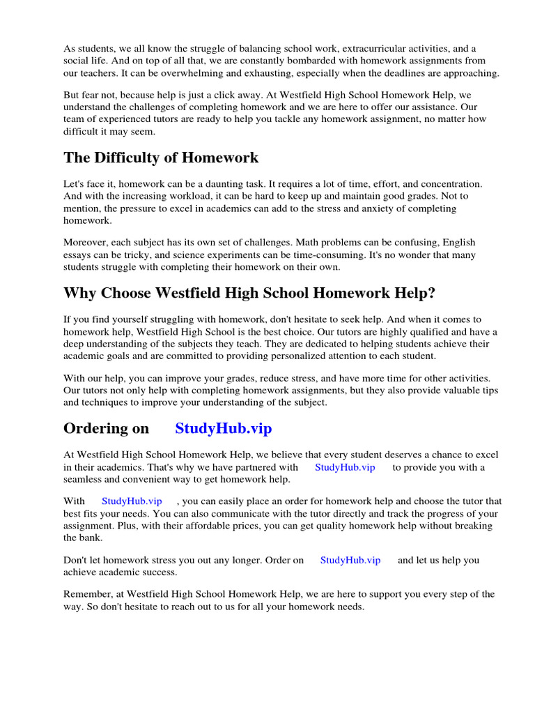 Westfield High Homework Help | PDF | Homework | Schools