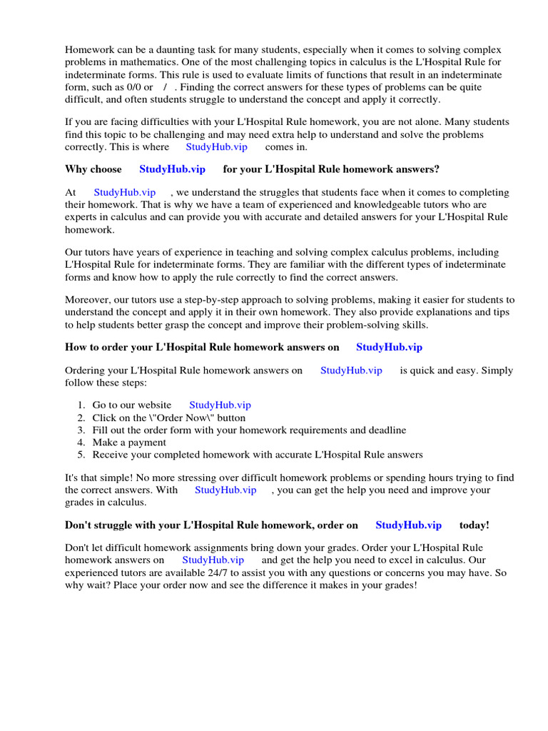 Lhospital Rule For Indeterminate Forms Homework Answers | PDF ...