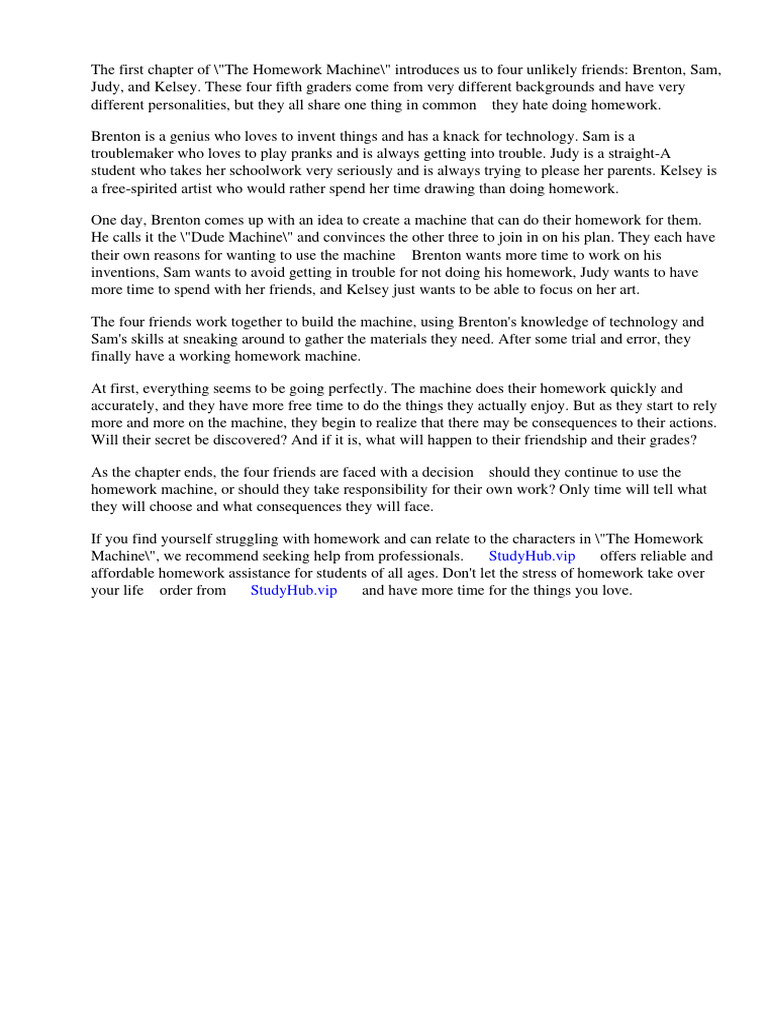 The Homework Machine Chapter 1 Summary | Download Free PDF | Reading ...