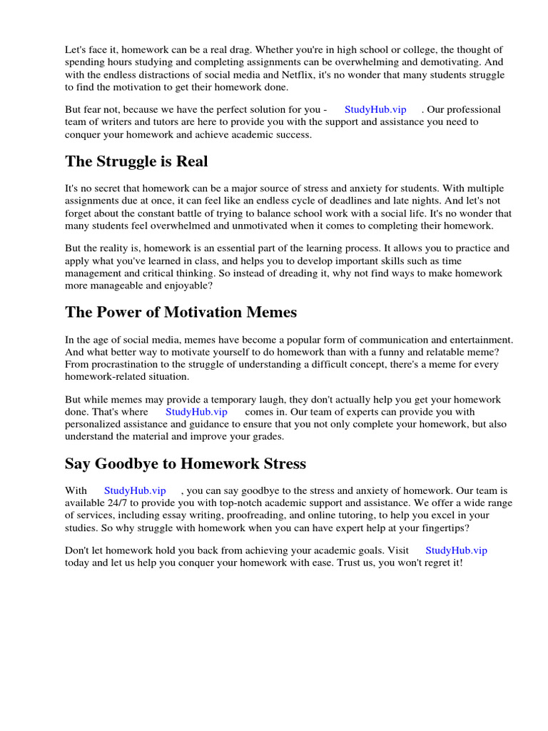 Homework Motivation Meme | PDF | Homework | Motivation