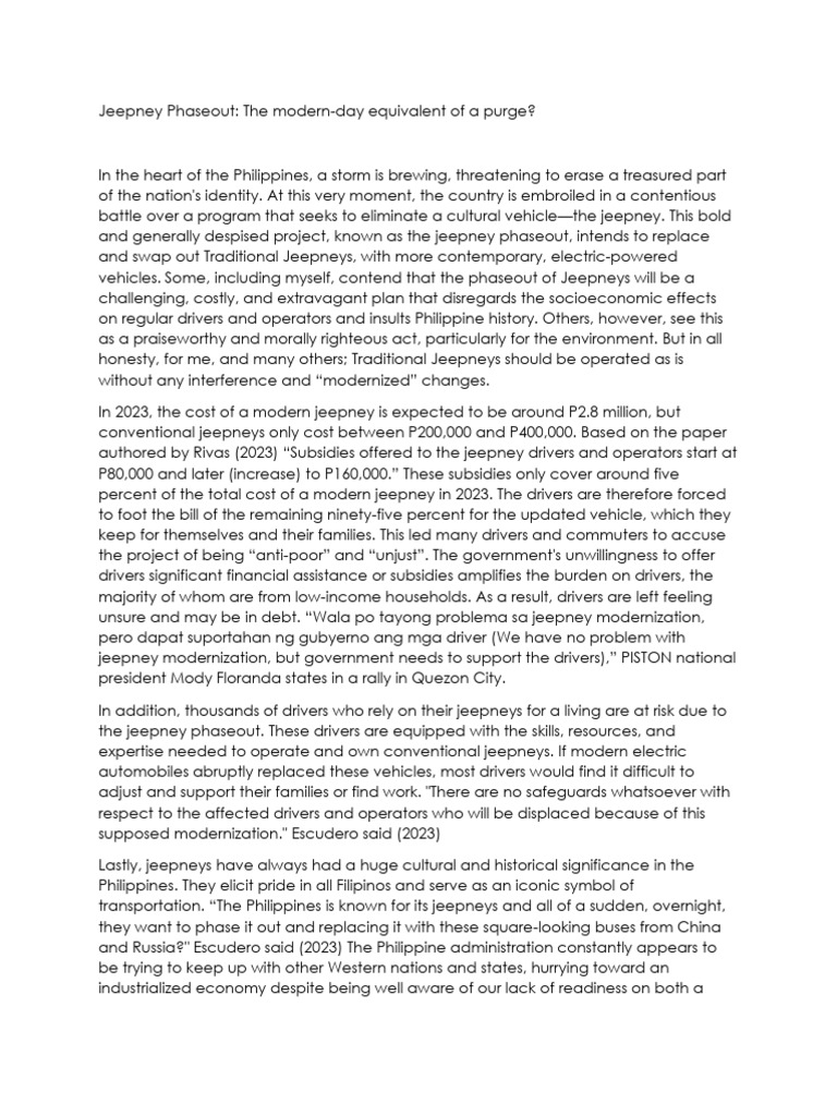 Opposition to Jeepney Phaseout in the Philippines | PDF | Transport ...