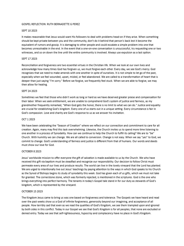 Gospel Reflection | PDF | Forgiveness | Jesus